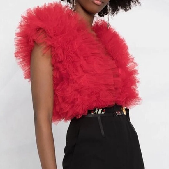 Lena Vie Boutique | Tops | Lena Vie Red Fluffy Bodysuit Top With Beaded ...